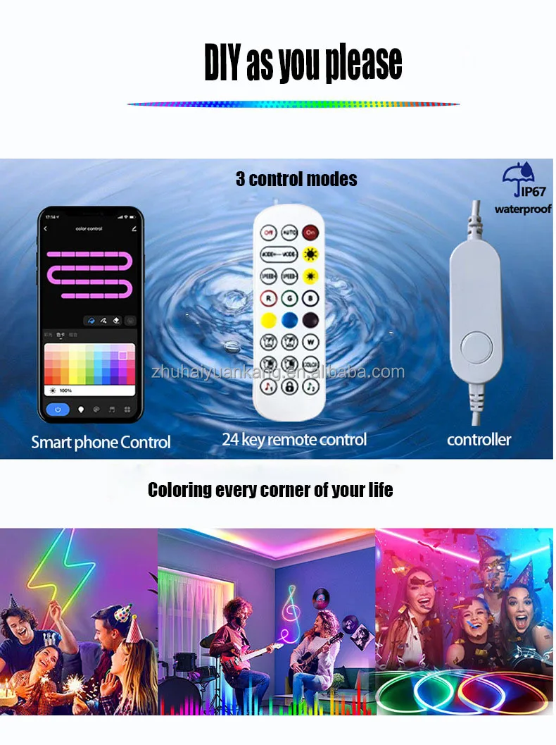 Wholesale Custom Waterproof IP67 RGB Strip Light Flexible Soft Silicone ...