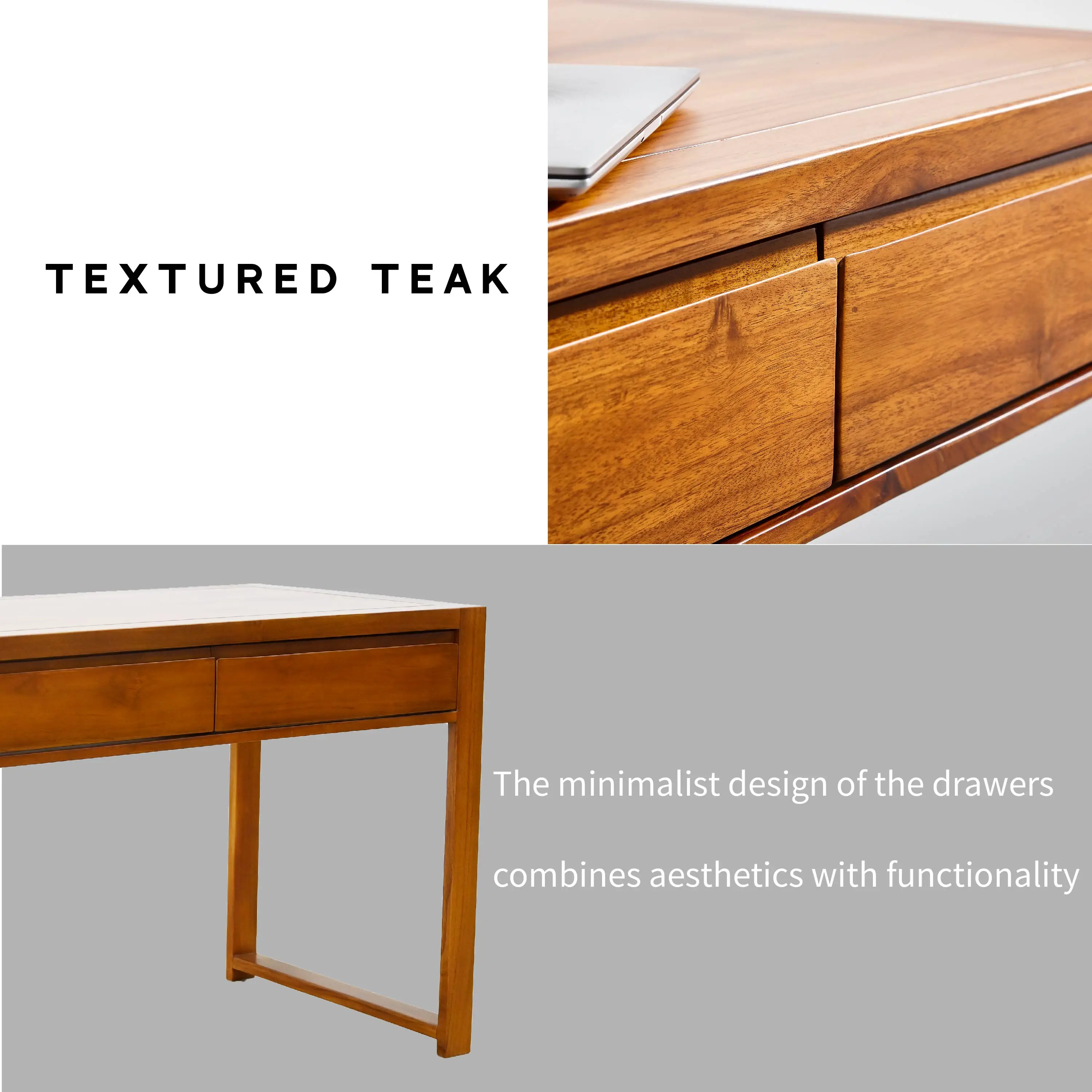 Modern Simple Classic Style Teak Computer Desk with 2 Drawers Office ...