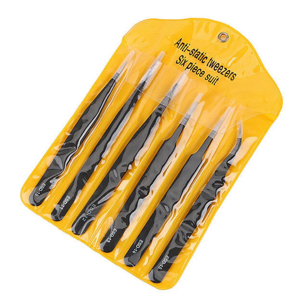 6-piece Precision Anti-static Esd Stainless Steel Tweezers Tool Kits ...