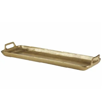 Stylish Golden Long Rectangular Metal Serving Tray With Handles In ...