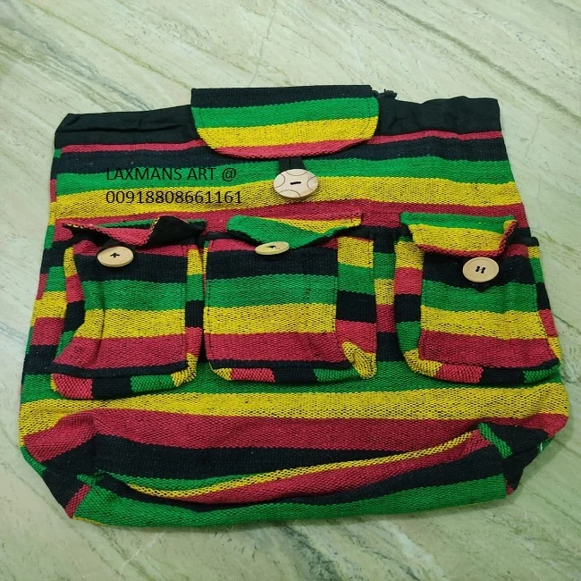 Rasta Colour Back Pack Bags Multi Colors Cotton Backpack Bags Cotton ...