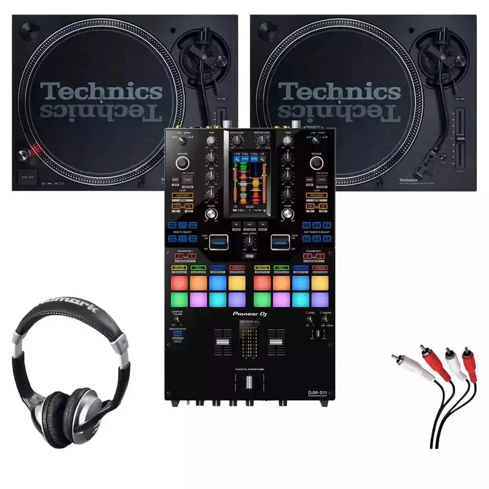 Hot Product Dj Package Technics Sl-1210 Mk7 X2 + Pioneers Djm-s11 Mixer With Headphones + Cable ...