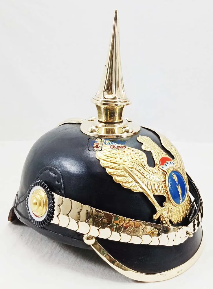 Black Leather Pickelhaube Armor Helmet - Prussian Bavarian LARP Replica
