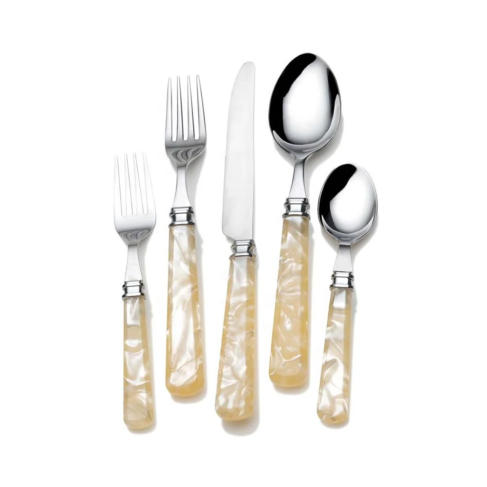 Cream Color Resin Handle Western Style Silver Tableware Cutlery Set ...