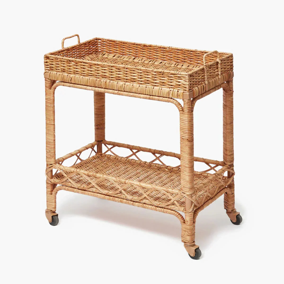 Handcrafted Rattan Bar Cart Serving Trolley with Wheels, Made From ...