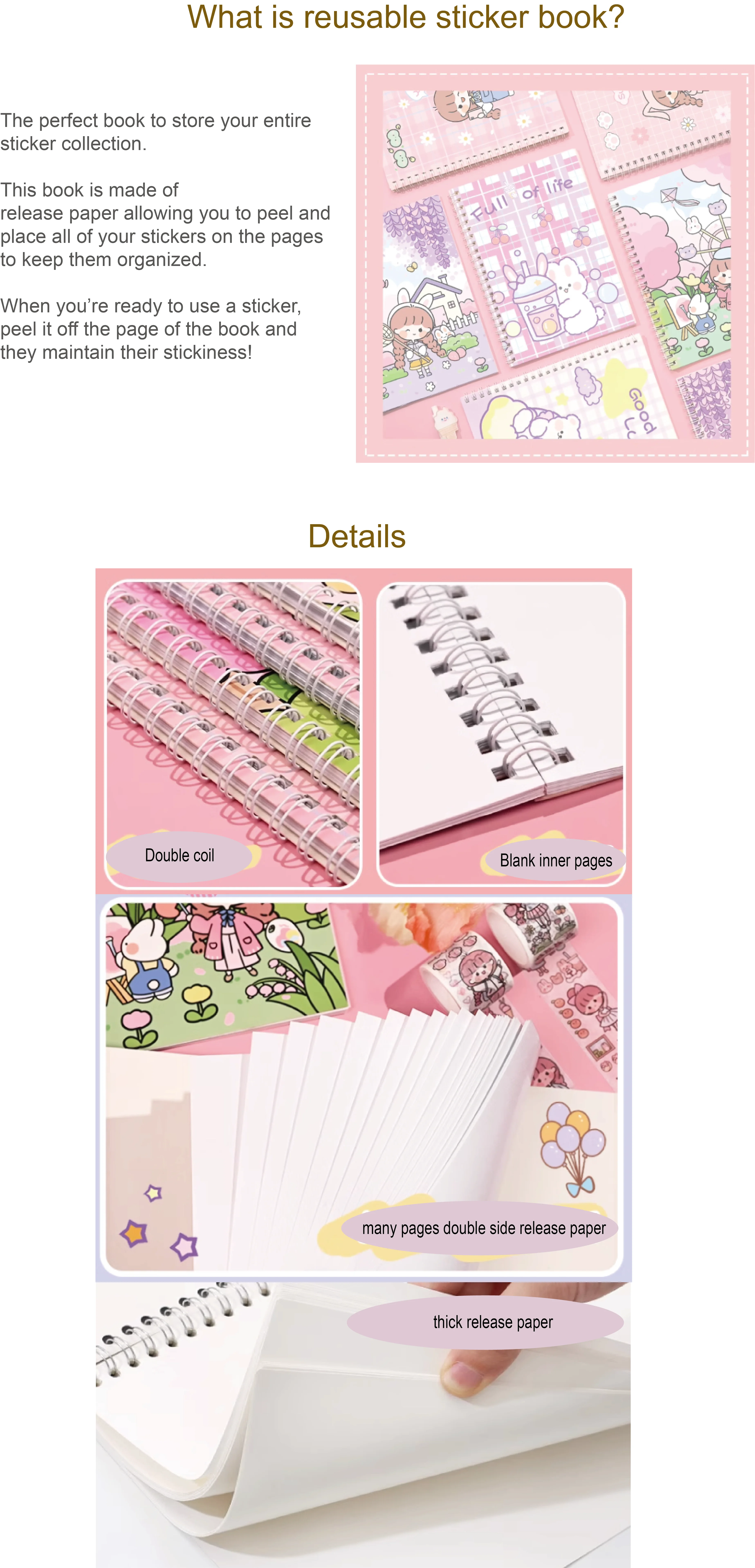 A5 Rounded Corners Reusable Stickerbook 50 Double Sided Silicone Pages ...