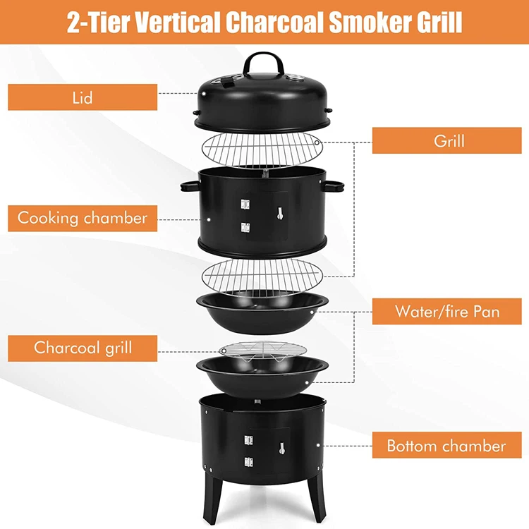 Hot Sale 3-layer BBQ Grill Tower Vertical Barrel Charcoal BBQ Smokeless ...