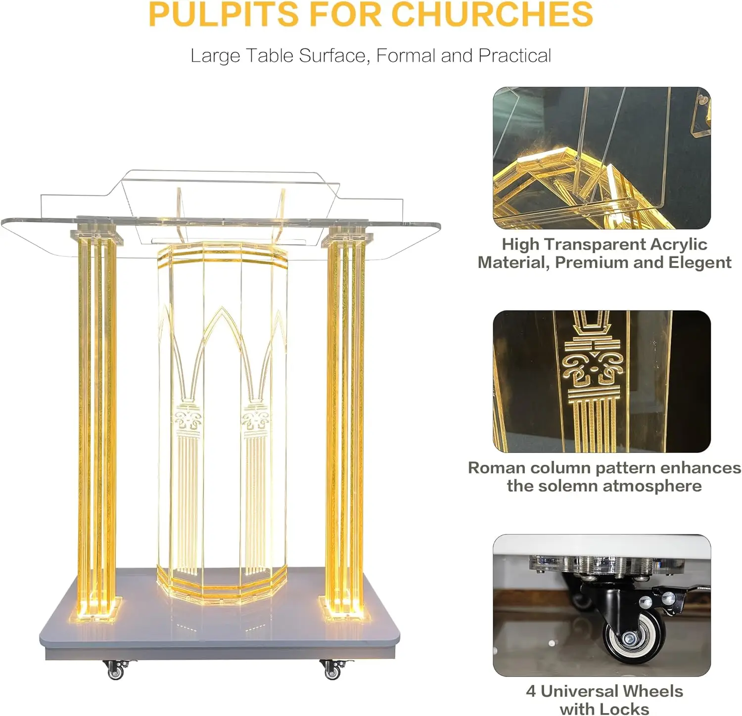Acrylic Pulpit for Church - LED Lighting & Customizable
