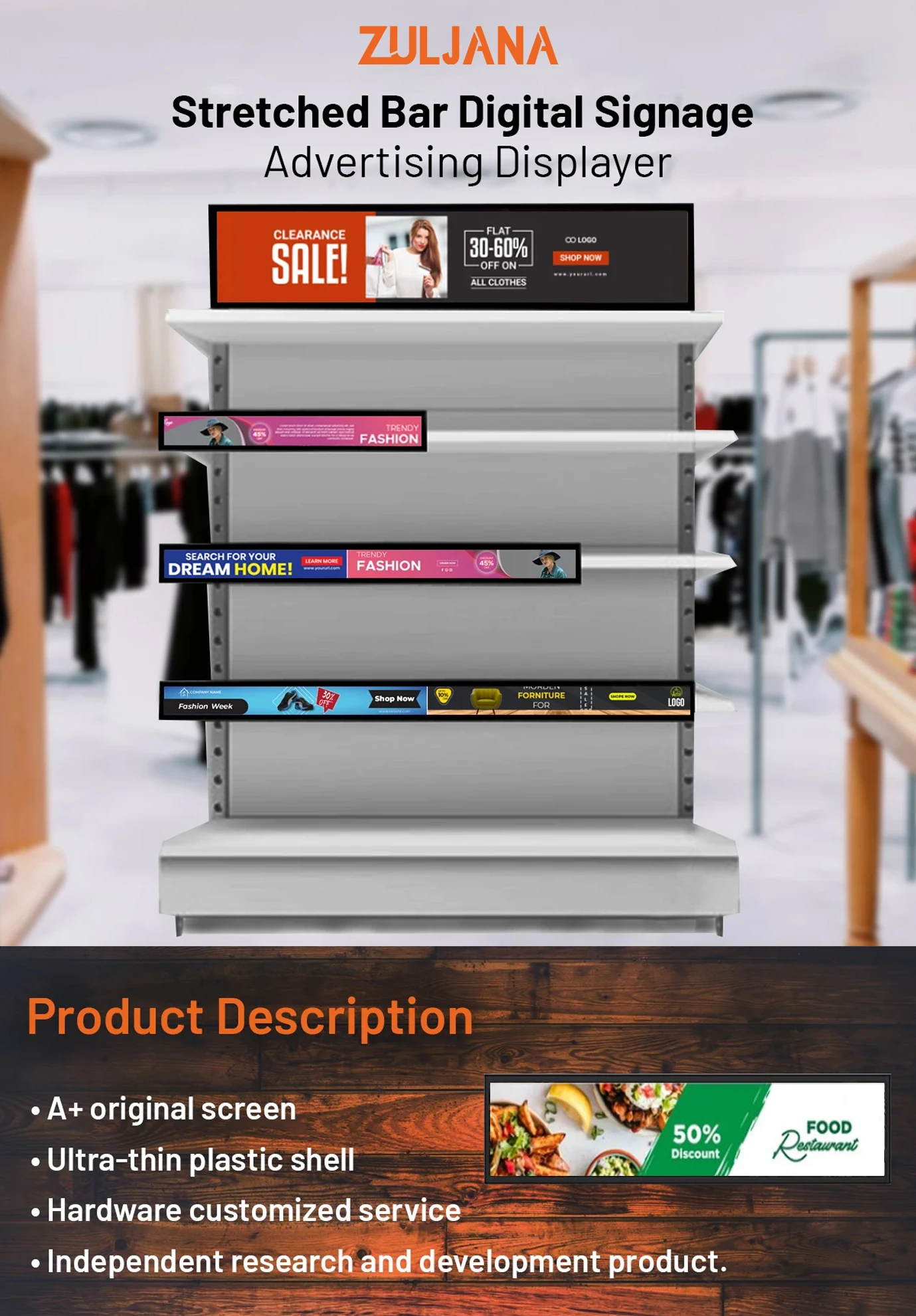 24 Inch Lcd Screen Display Signage Strip Wide Bar Advertising For ...