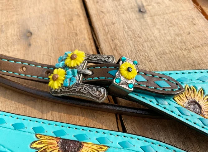 Western Headstall Tooled Sunflower 100% Real Argentina Cow Leather ...