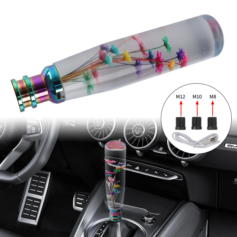 JDM Gear Shift Knob Clear Real Flower LED Light Universal Changeable ...