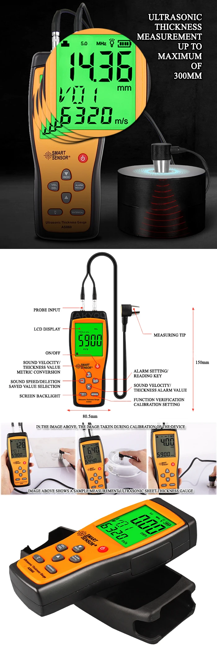 SMART SENSOR AS860 Ultrasonic Thickness Gauge - Accurate & Reliable