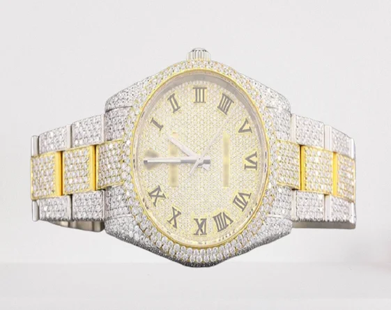 Custom Design And Logo Luxurious Studded Analog Stainless Steel Icedout ...