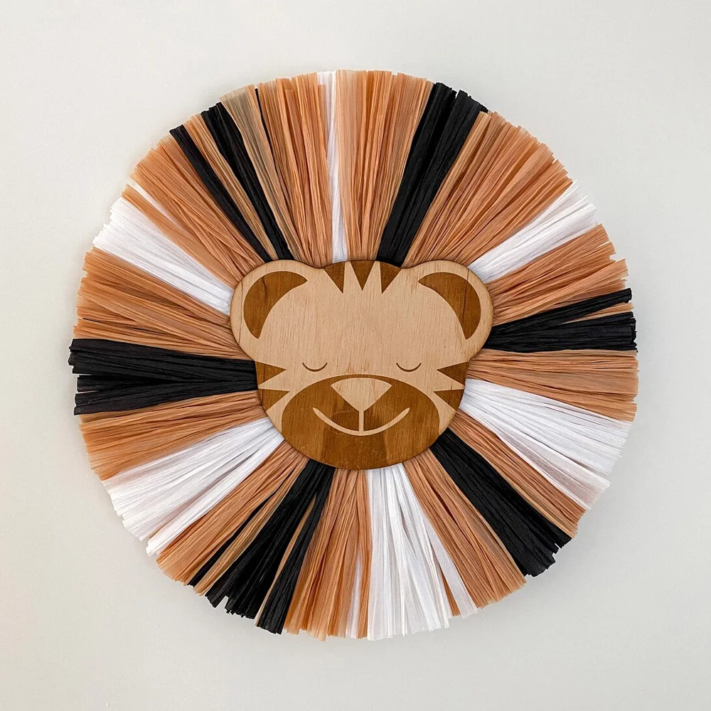 Modern Style Straw Lion Face Decoration For Home Hanging Wall Other ...