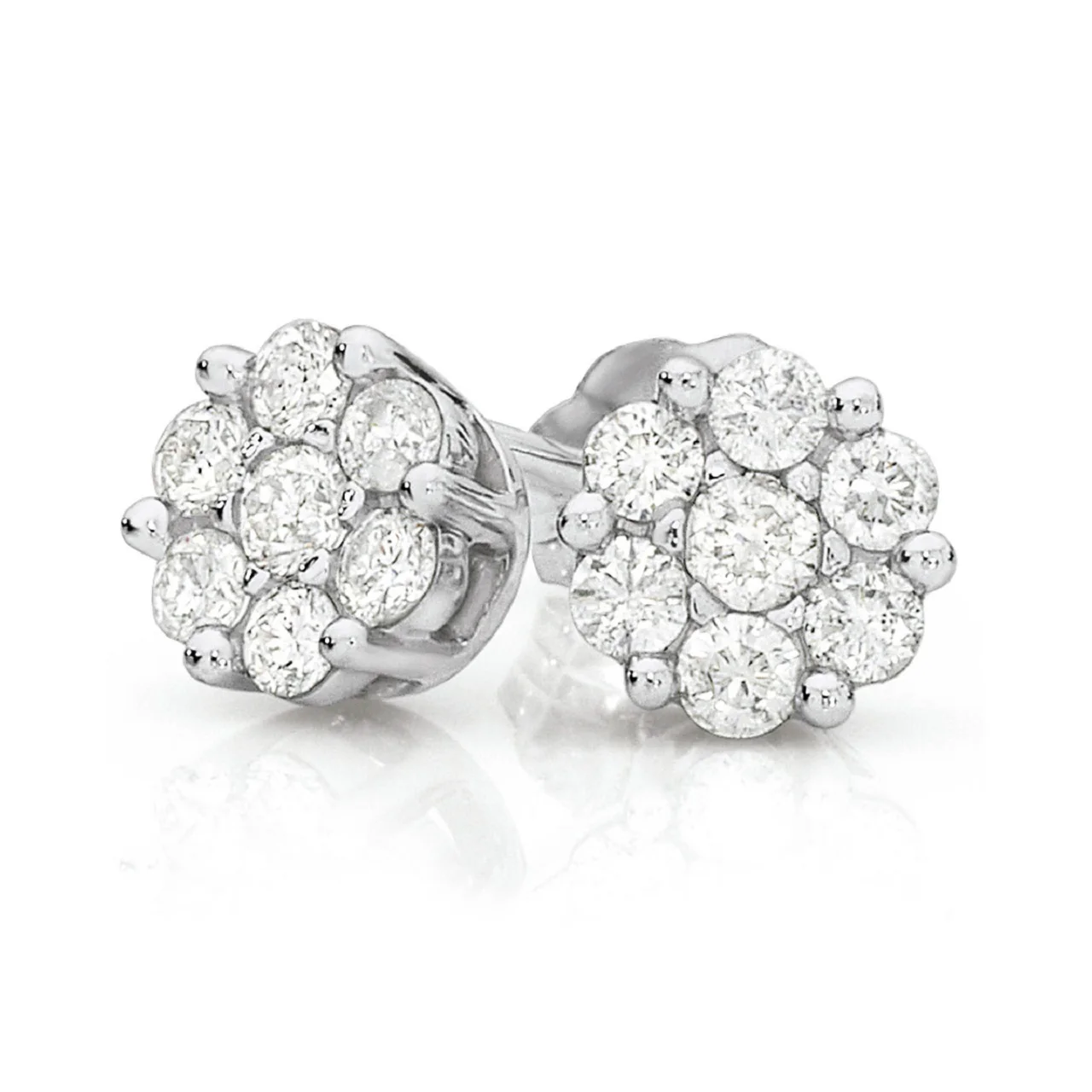 Seven Stone Round Diamond Stud Earrings - Elegant & Durable