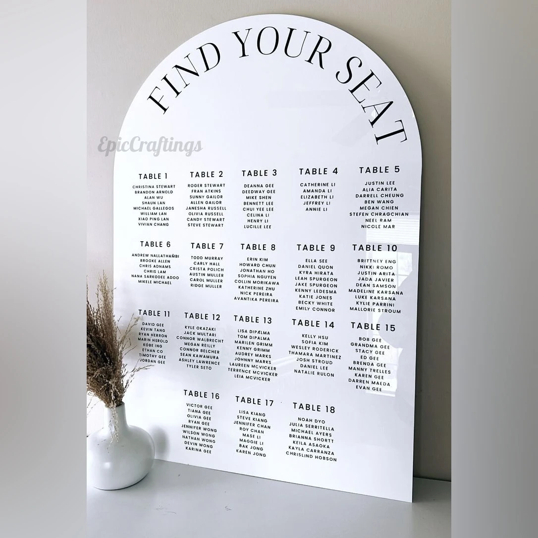 Personalized Acrylic Wedding Seating Chart Sign Elegant Acrylic Wedding ...