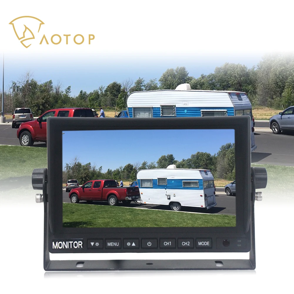 Aotop 7 Inch Big Button Reverse Monitor 2Ch Truck Blind Area Detection ...