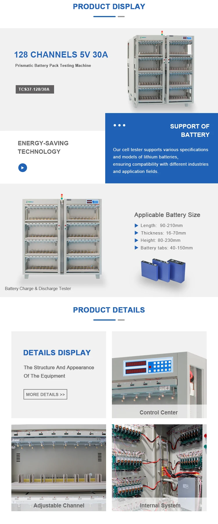 128 Channels 5v 10a 20a 30a Lithium Battery Tester Analyzer Prismatic ...