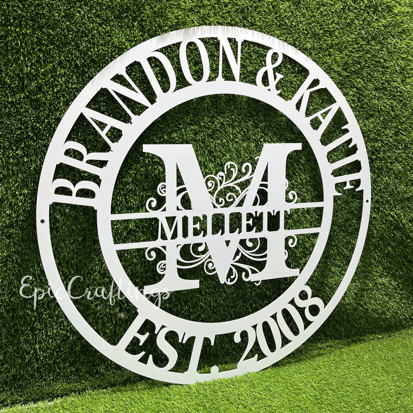 White Monogram Family Name Metal Signs For Outdoor Indoor Waterproof ...