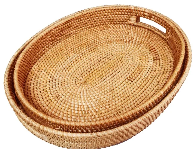 Wholesale 2 Pack Extra Large Rattan Serving Trays With Handles Eco ...
