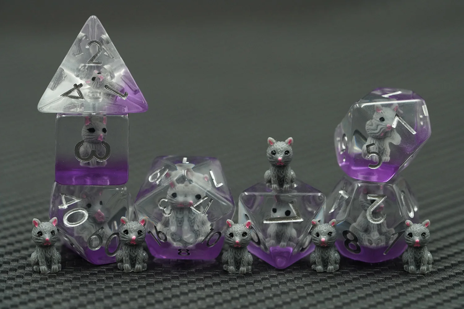 Handmade Cute Grey Cat Polyhedral Resin Dice Set for Board Game Unique ...