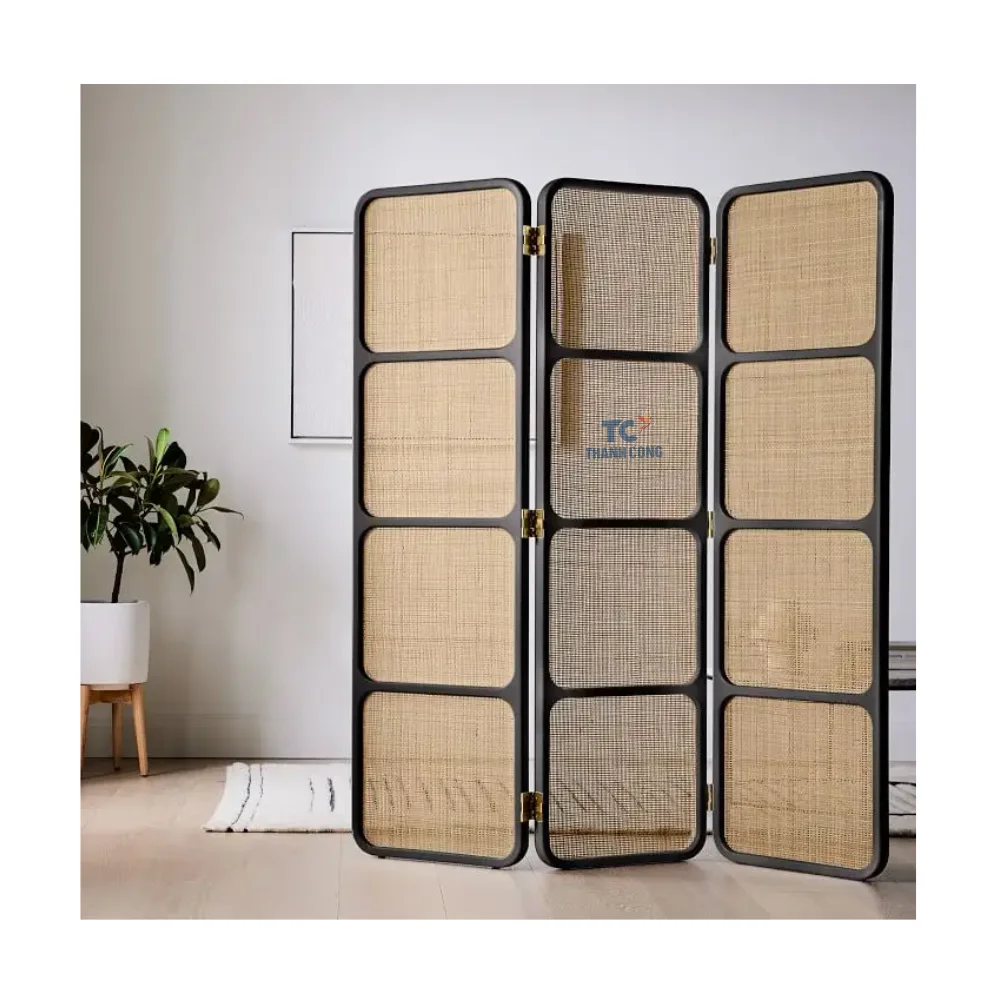 Hot Sale Rattan cane screen 3 panel cane partition foldable rattan room ...