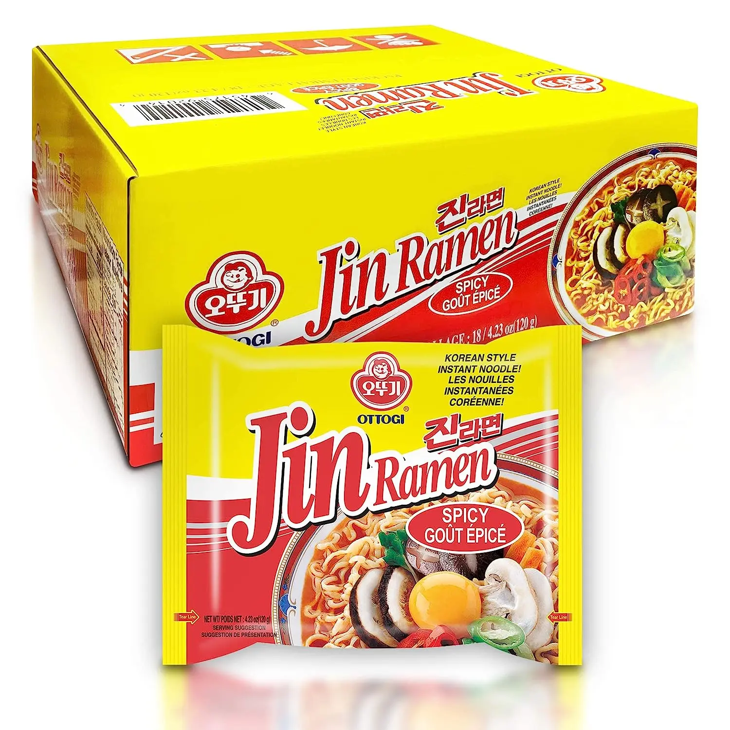 Ottogi Jin Ramen Spicy - Multipack (5 X 120 Gr) Korean Ramen Instant ...