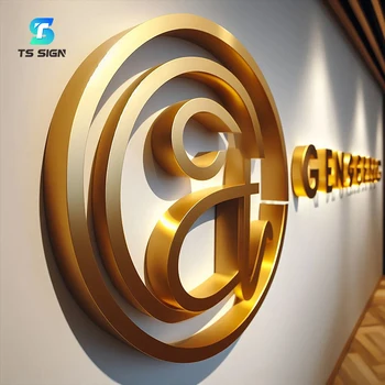 Laser Cut Brand Wall Logo Sign Custom 3d Signage Plating Brushed Gold ...