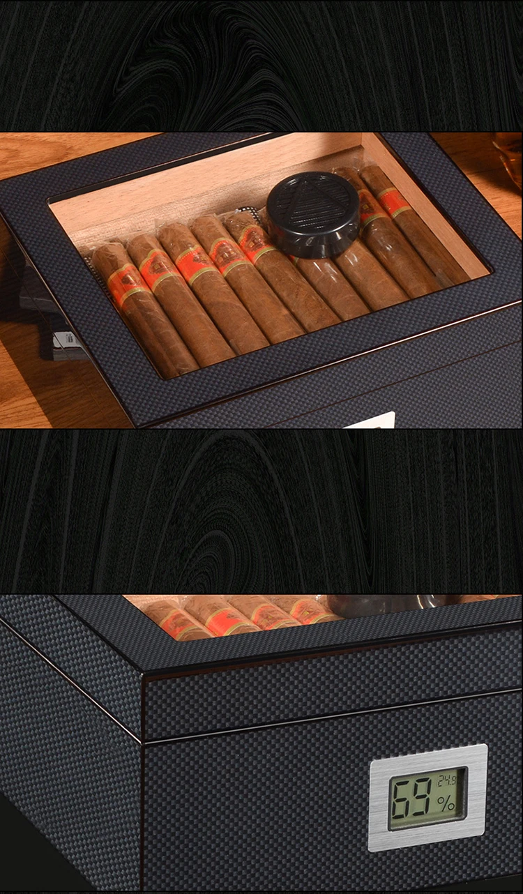 Modern Luxury Glass Display Lacquer Technique Spanish Cedar Wood Cigar ...