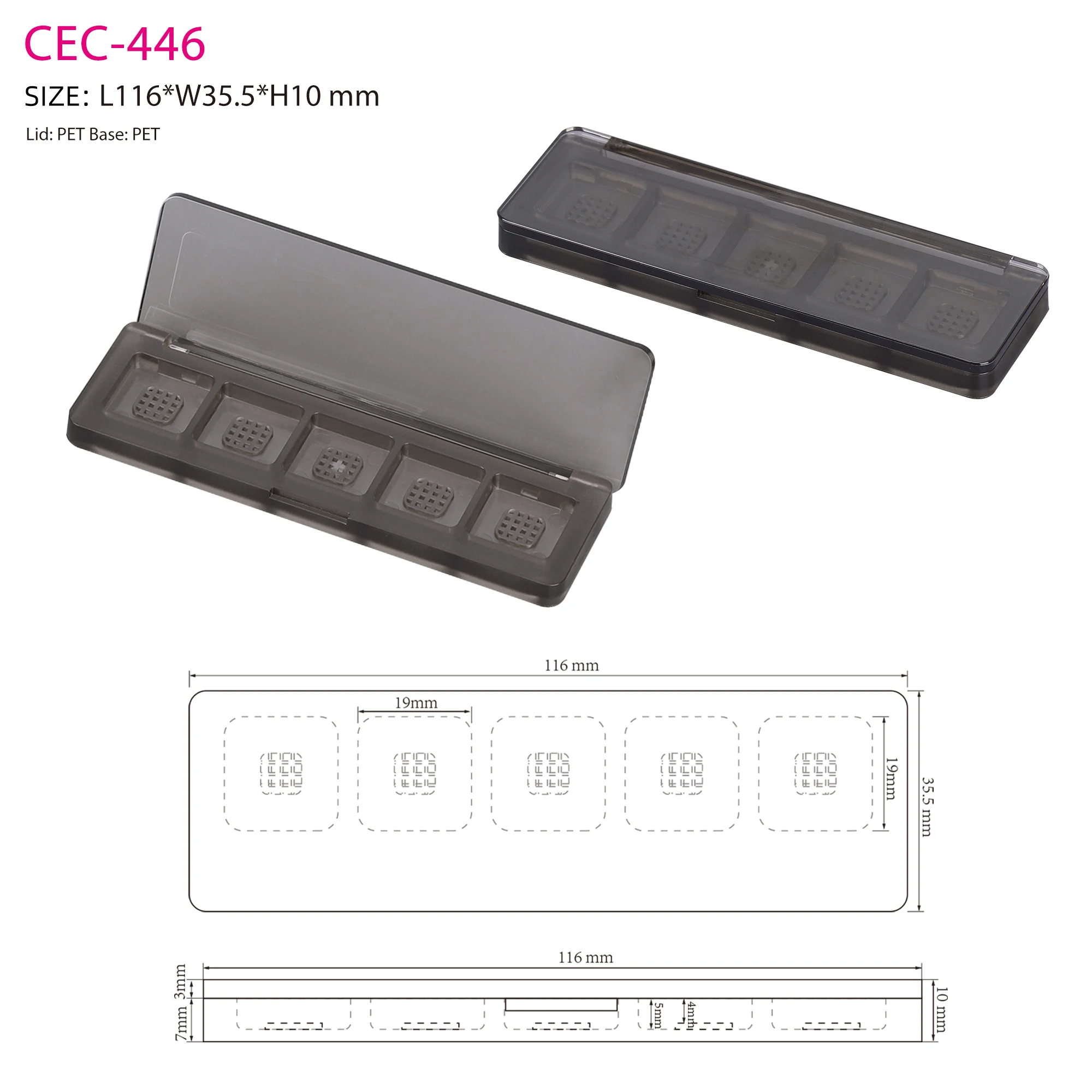 Clear Empty Plastic Compact Powder Container 5 Pans Highlighter Case ...