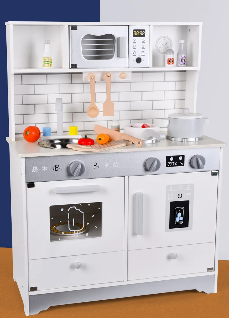 Big Kitchen Set Toys Children Pretend to Play Cooking Learning Wooden ...