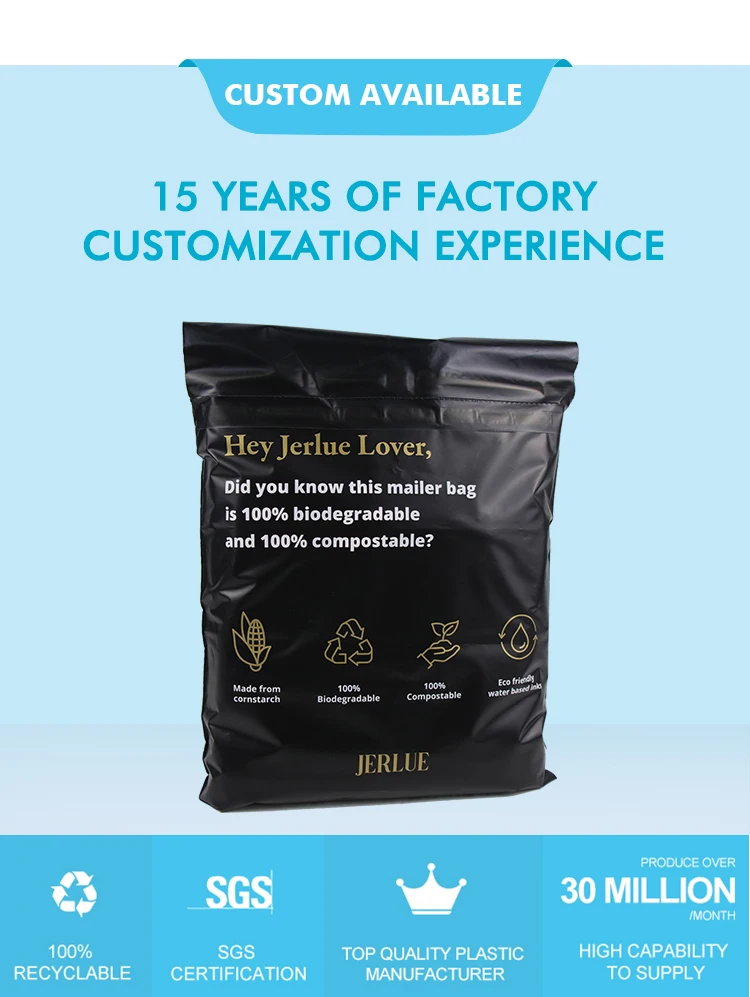 Custom Printed Logo Biodegradable Black Polybag Thank You Shipping ...