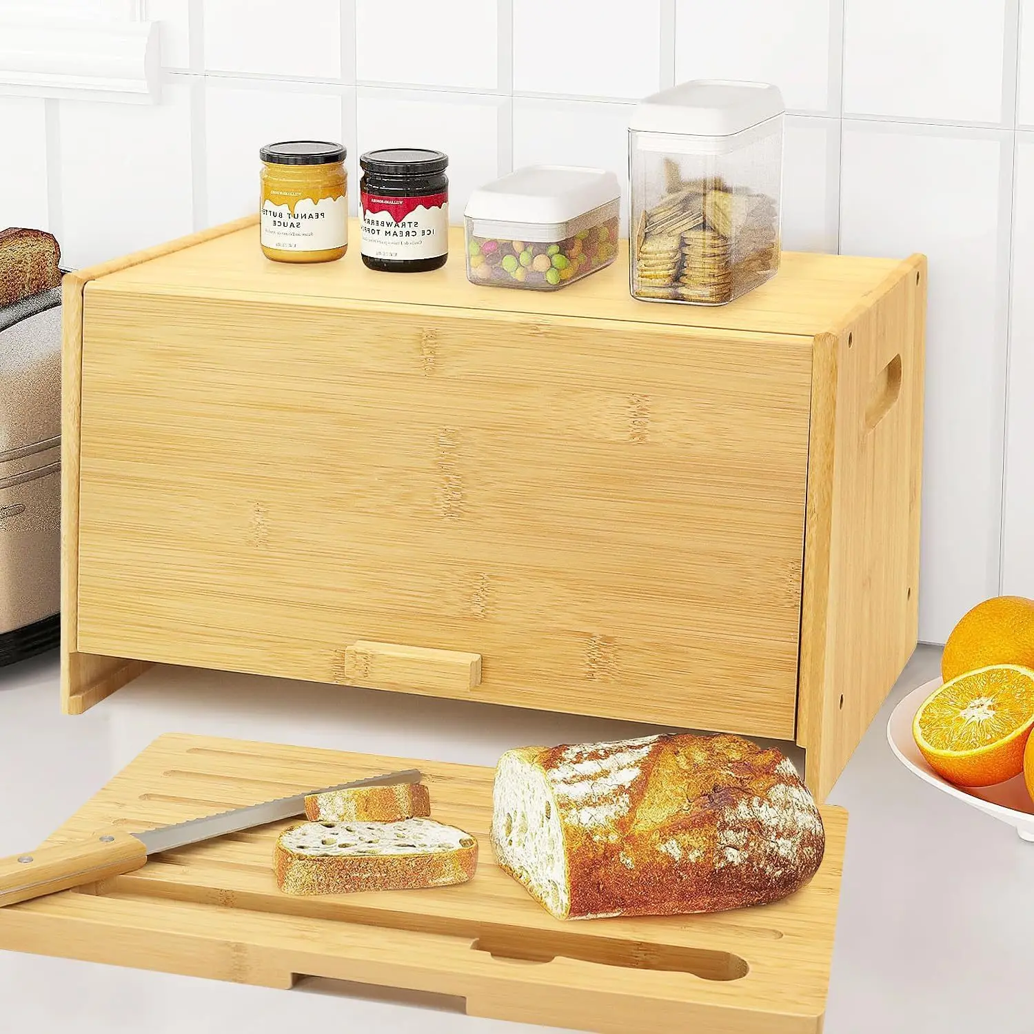 Bps71 Wooden Bread Box Bread Proofing Basket With Cutting Board Bamboo ...