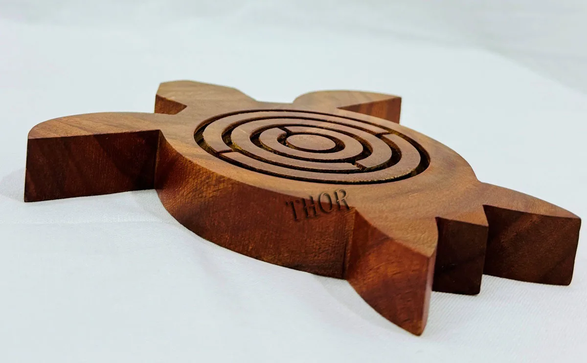 Turtle Shaped Wood Labyrinth Balance Board Table Game - Brain Teaser ...