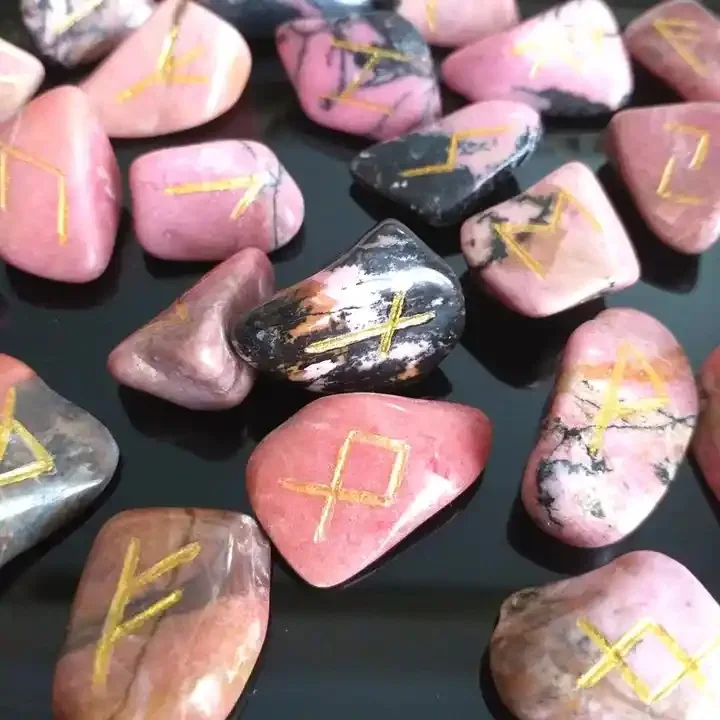 Best Rhodonite Crystal Elder Futhark Rune Set Reiki Healing Chakra ...