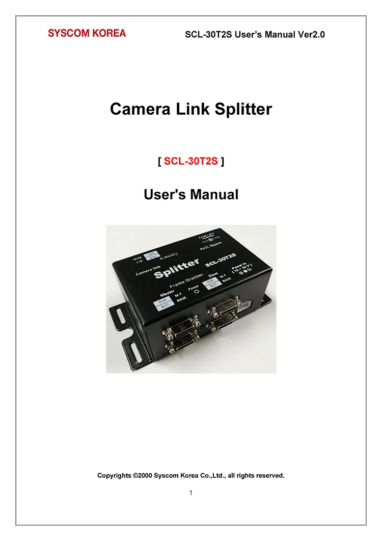 Syscomkorea 1:2 Camera Link Splitter(full Config.) Scl-30t2s High ...