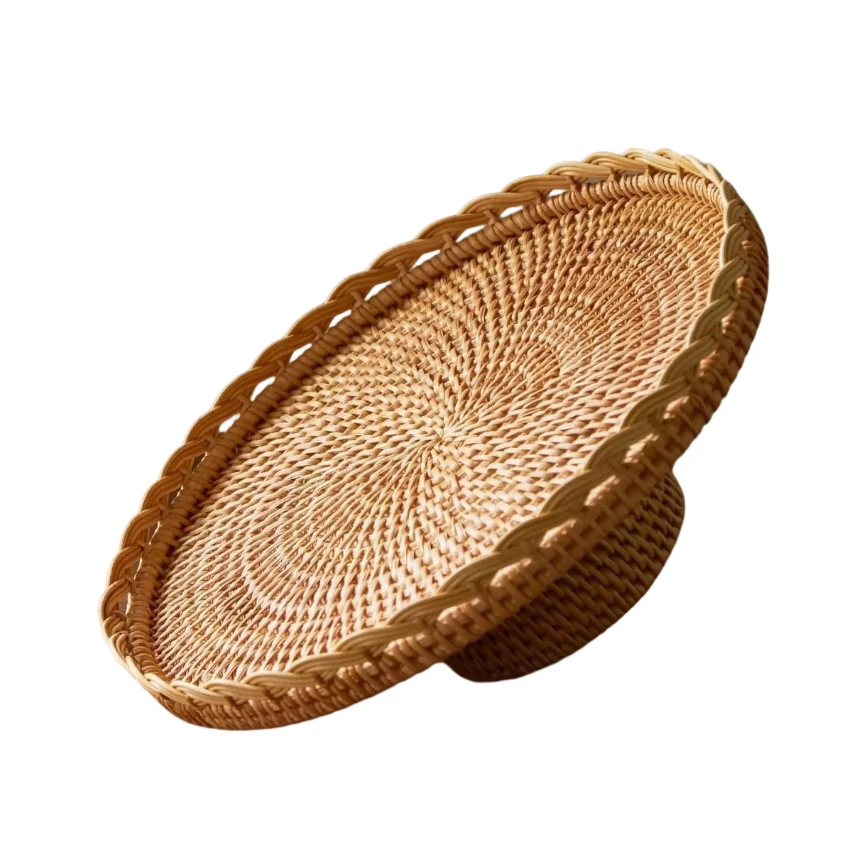 Elegant Natural Rattan Tray Handcrafted Rattan Cake Stand Round Tray ...