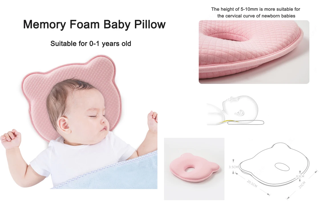 Breathable Cotton Baby Pillow with Memory Foam for Newborns