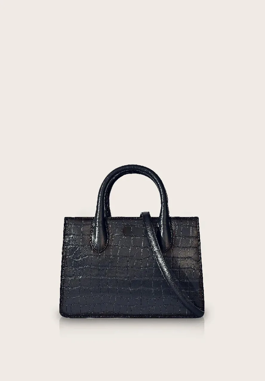 Custom Made Hand Painted Croco-printed Blue Genuine Leather Handbag For ...