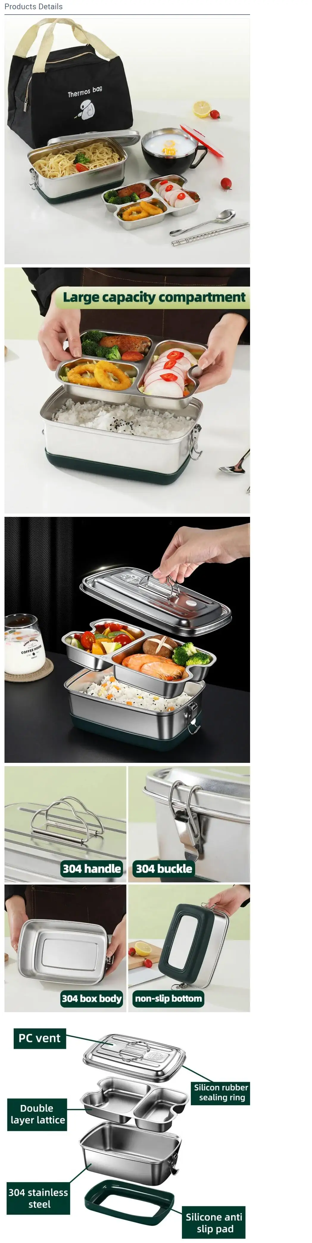 Outdoor Picnic Camping Tiffin Food Container Rectangle Double Deck 304 ...