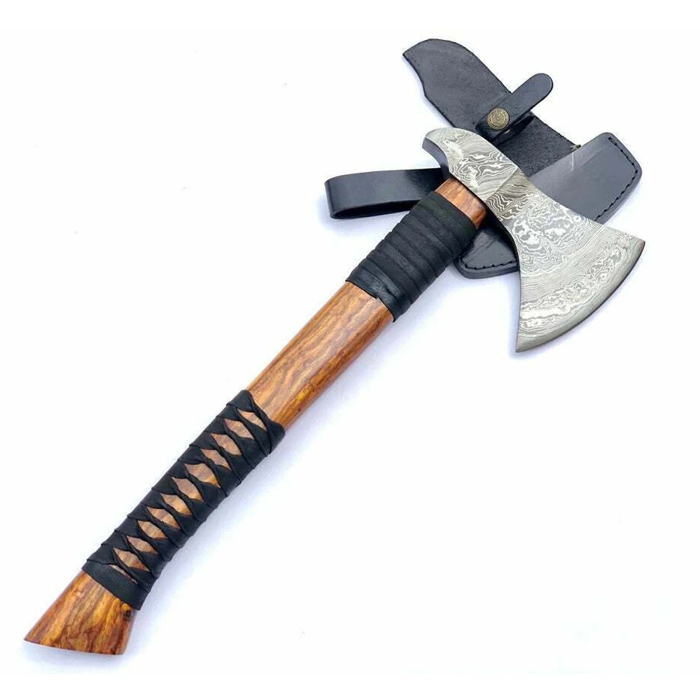 Precision Made Damascus Steel Axe With Decorative Blade And Hardwood ...