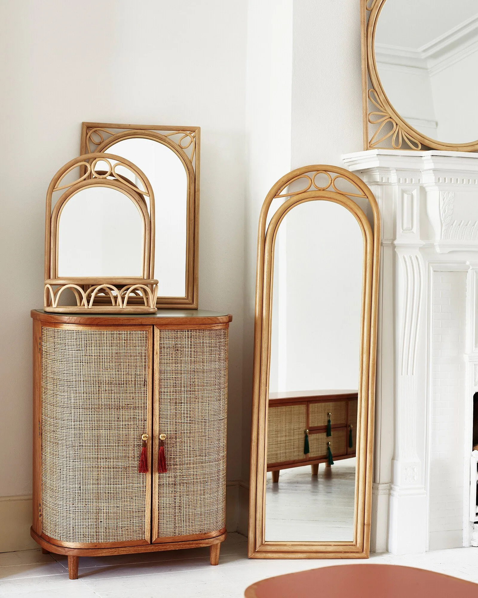 Arch Shaped Rattan Wicker Mirror for Home Decorations Full Length ...