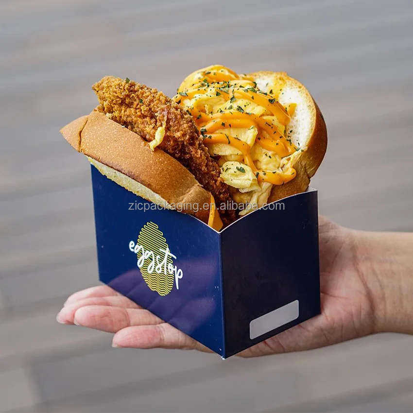 Custom Paper Mini Burger Boxes Toast Holding Bread Tray Sandwich Hot ...