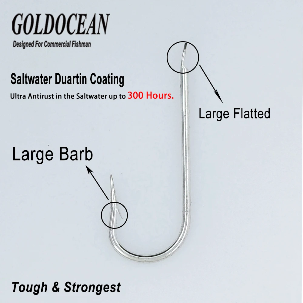 Goldocean 8252 Big Barb Large Flatted Round Bend Sea Factory Direct Fishing Hook Commercial Sea ...