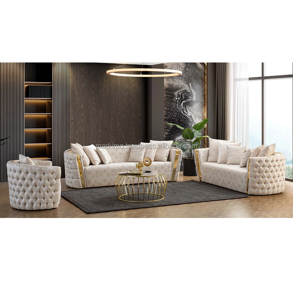 Turkish Style Sofa Set Tufted Upholstered Curve Sofa Curved Coach Living Room Furniture Quality