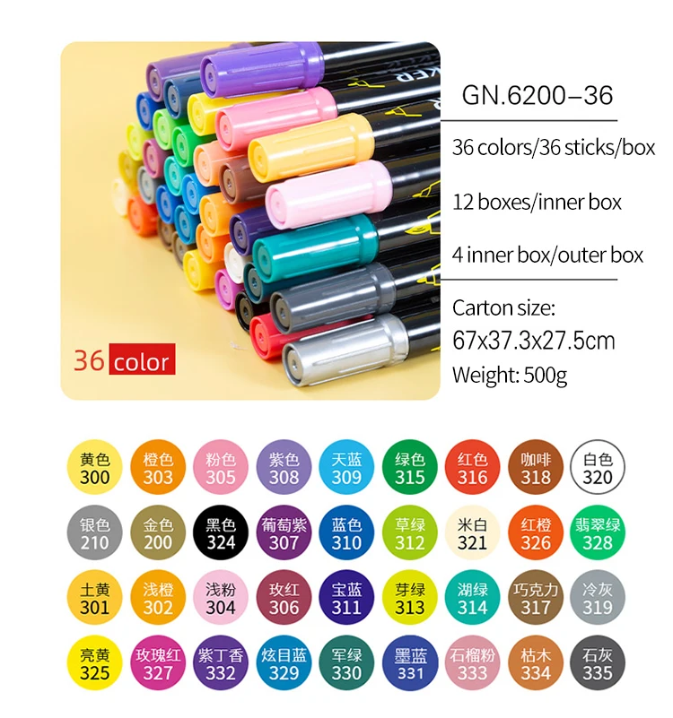 Guangna 6200 Dual Tip Acrylic Pastel Marker Pens - 12/24/36 Colors
