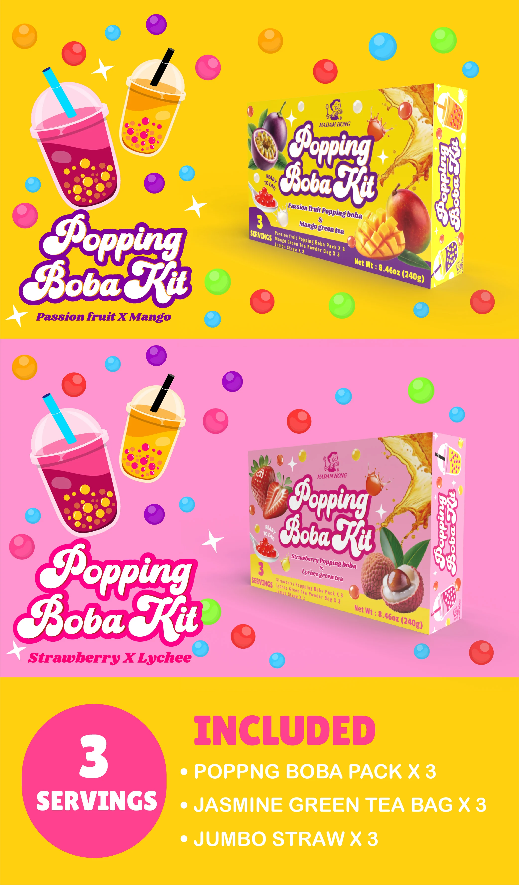 Strawberry Lychee Popping Boba Tea Kit - Sweet Treats