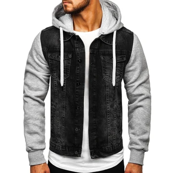 High Quality Customized Men Hooded Denim Jacket Jeans Ripped Coats New ...