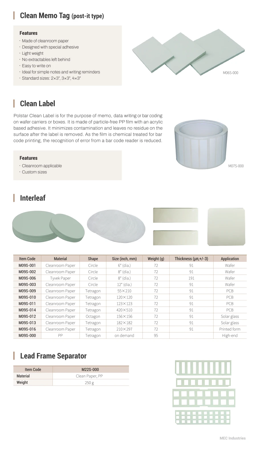 Korean Interleaf Clean Room Wafer Separators for High-end