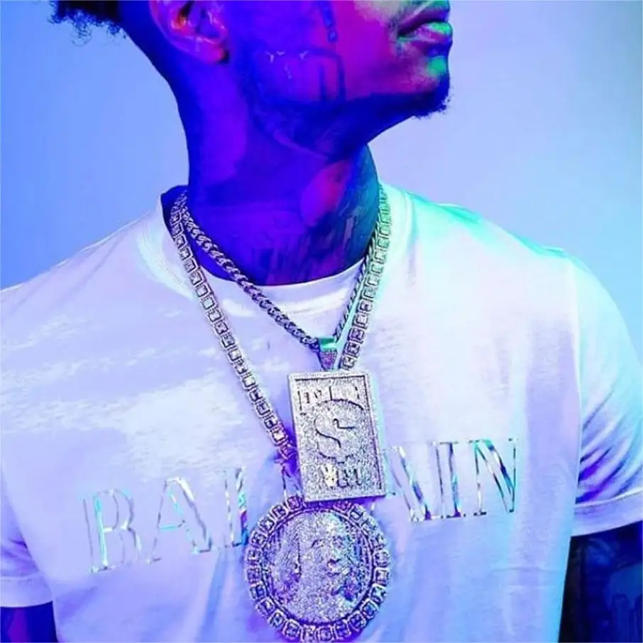 Benjamin Franklin Portrait Rapper Star Style Blue Face Pendant Pass ...